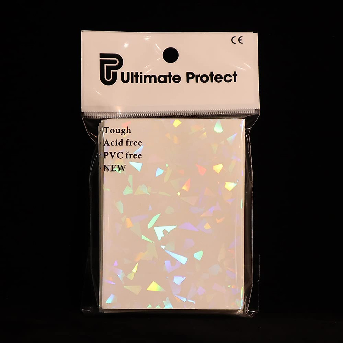 50PCS Premium GEM Laser Outer Matte Photo Holographic Card Sleeves Holo Card Cover Standard Size Shiny Foil Trading Card Sleeve Kpop Cartas Protector 66x91mm Suit Binders (White)
