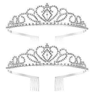FRCOLOR Heart Shaped Tiaras Silver Crystal Tiara Crown Headband Princess Crown with Combs Tiara for Bridal Wedding Bridesmaid Pageant Birthday Party 2 Pack
