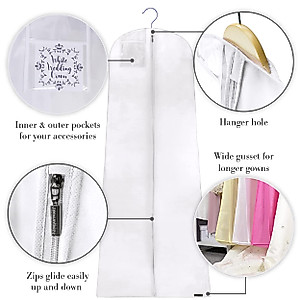 HANGERWORLD 72inch Breathable Wedding Gown Long Dress Hanging Garment Bag for Closet Storage (White)
