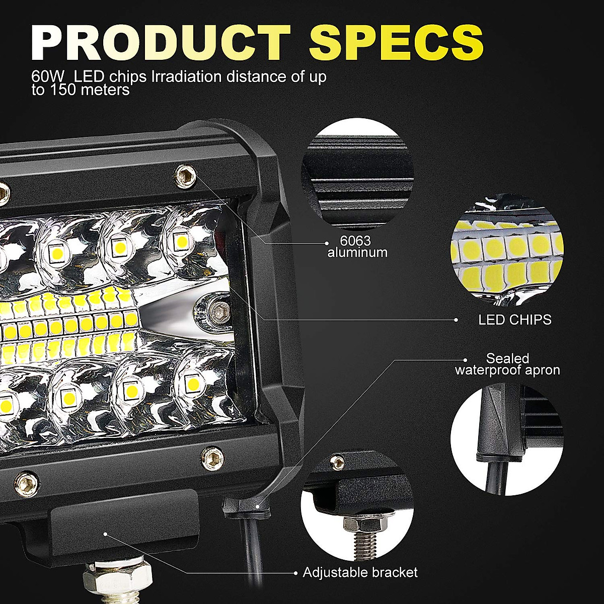 TURBO SII 20" Grille LED Light Bar Triple Row 288W Flood Spot Combo Beam Led Bar W/ 2Pcs 4in 60W Off Road Driving Fog Lights Rocker Switch Wiring Harness for Jeep Trucks Polaris ATV UTV Boat Lighting