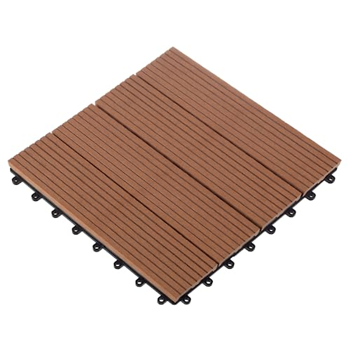 Interlocking Deck Tiles - 6-Pack 11.6-in Wood Plastic Composite All-Weather Outdoor Flooring Balcony Poolside or Patio by Pure Garden (Brown)
