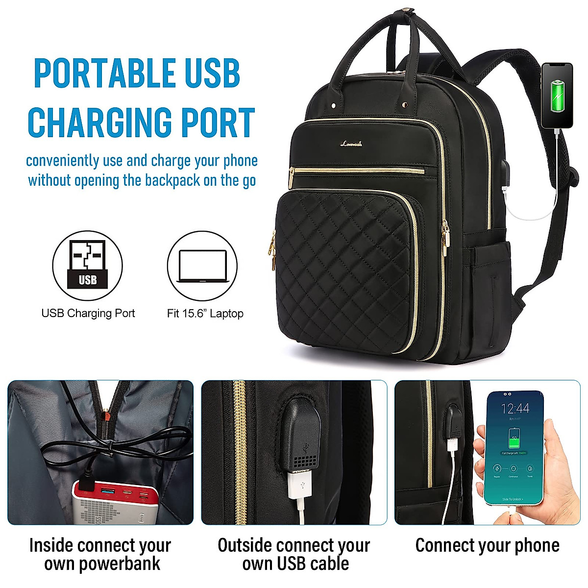 LOVEVOOK Laptop Backpack for Women, Water Resistant Travel Work Backpacks Purse Stylish College Bookbag Business Teacher Nurse Computer Bag with USB Charging Port, Fits 15.6" Laptop