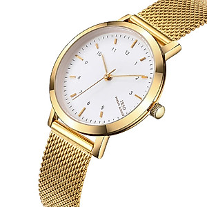 IBSO Women Stainless Steel Band Watches Ladies Quartz Wristwatches Waterproof Mesh Bracelet Watch Relogio Feminino (3639 Gold)