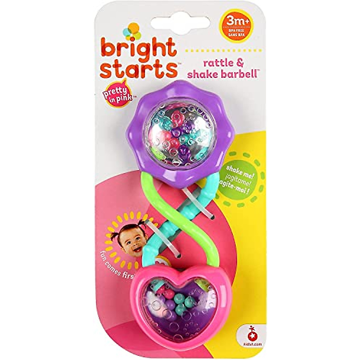 Bright Starts Rattle and Shake Barbell Toy - Pretty in Pink, Ages 3 Months +