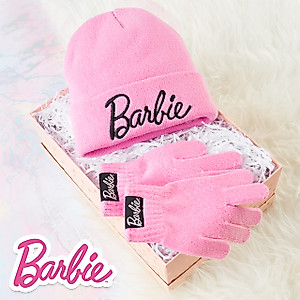 Barbie Girls Bobble Hat and Gloves Set, Original Accessories, Girl Gifts for Winter