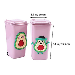 ULTECHNOVO Recycle Bin Small Trash Can with Lid, 2pcs Plastic Mini Wastebasket with Avocado Pattern for Home Office Kitchen Vanity Bedroom Bathroom and Funny Gift Garbage Truck