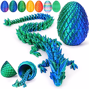 TBOLINE 3D Printed Dragon Easter Egg - Perfect Basket Essentials Stuffers, Prefilled Easter Egg Filled with Toy, Articulated Crystal Dragon Fidget Toy for Kid Boy (Laser Green-12inch)