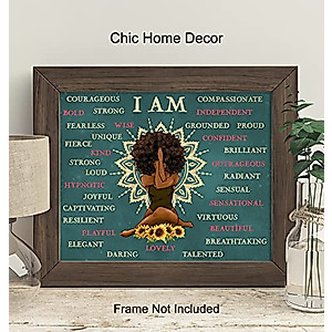 African American Black women Wall Art & Decor -Motivational Inspirational Wall Decor - I Am Positive Affirmations Poster - Zen Meditation New Age Home Decor - Encouragement Gifts - Positive Quotes