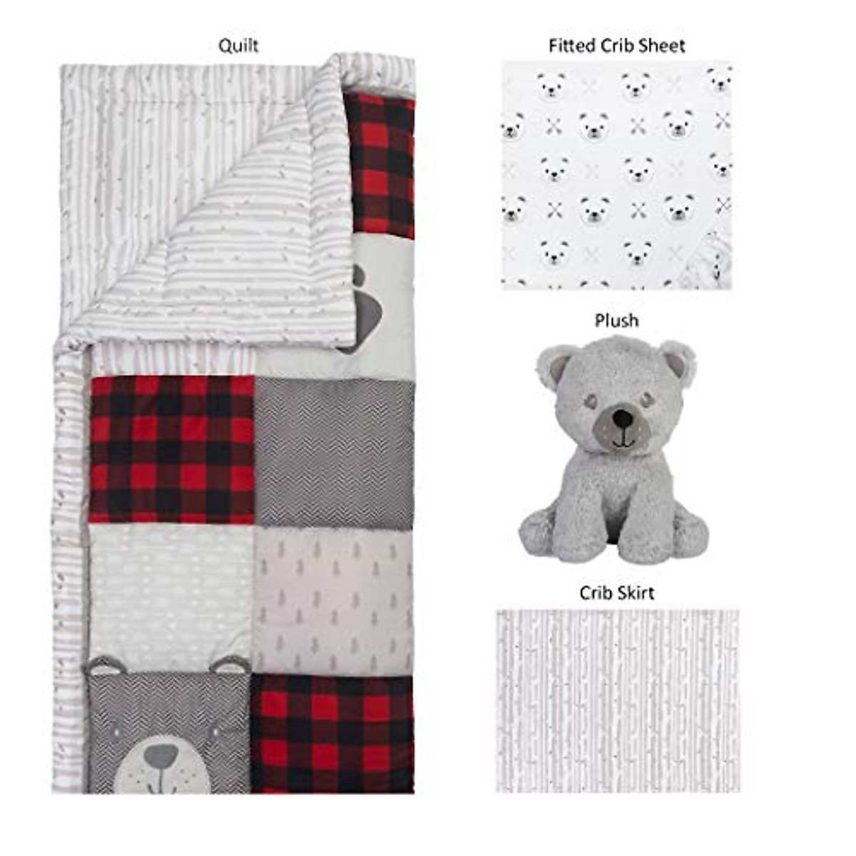 Sammy & Lou Up North 4-Piece Baby Crib Bedding Set, Includes Quilt, Fitted Crib Sheets Neutral, Crib Skirt, and Plush Toy