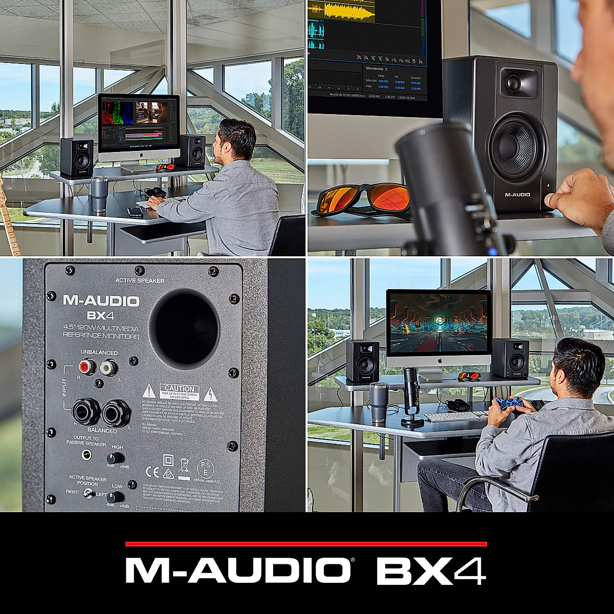 M-Audio BX4 4.5" Studio Monitors, HD PC Speakers for Recording and Multimedia with Music Production Software, 120W, Pair, Black