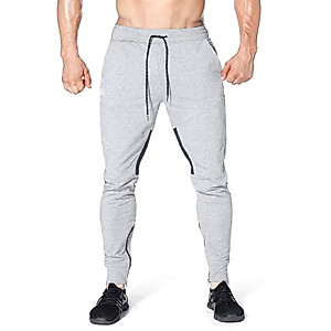 BROKIG Mens Gym Jogger Pants,Casual Slim Workout Sweatpants with Zipper Pockets Bodybuilding Athletic Pants(Gray,M)