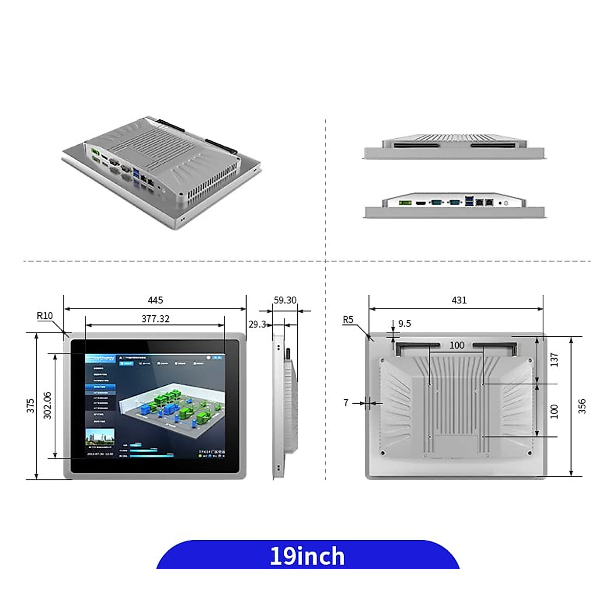 SunKol 19 inch Industrial Embedded Panel PC, 10 Point Capacitive Industrial Touch Screen Panel Computer, 2xUSB3.0,HDMI,2xRS232,2xLAN (J6412, 8GB RAM 128GB SSD)