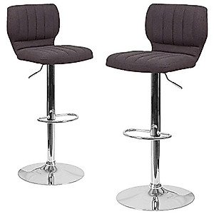 KLS Modern Barstools Adjustable Hydraulic 360 Degree Swivel Stable Steel Frame Fabric Padded Cushion Low Back Seat Design Dining Chair Pub Stool - Set of 2 Charcoal # 1969