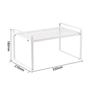 Kitchen Cabinet Storage Rack Bedroom Under Sink Countertop Metal Shelf with L Key White Iron,Space Saving Steel Frame Stackable Rust Resistant Non Slip White