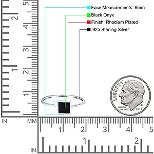 Blue Apple Co. Simulated Black Onyx Size-8 Solitaire Fashion Petite Dainty Ring Princess Cut Square Solid Rhodium 925 Sterling Silver