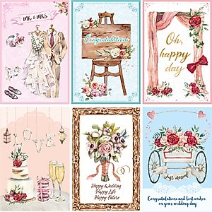 12 Pcs Wedding Cards for The Bride and Groom Gold Foil Wishes Inside Bridal Shower Cards with Envelopes Congratulations Engagement