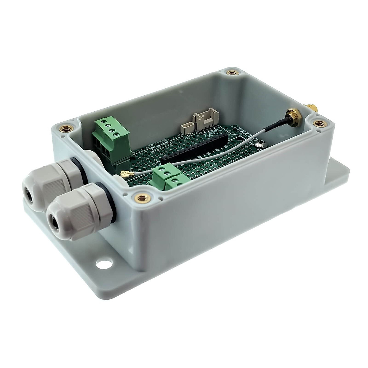 qBox AMC DIY IOT Enclosure Kit (One SMA), IOT Enclosure for Arduino MKR ESP32 Cellular LoRa WiFi Board, Waterproof IP65 Enclosure with Glands, prototyping PCB, connectors Set and SMA