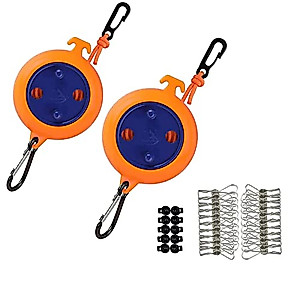 Retractable Camping Clothesline, Adjustable Travel Laundry Rope, Heavy Duty Washing Line with 20 Clothespins & 10 Stoppers for Indoor/Outdoor, Camping, Travel, Courtyard, 26ft, 2Pack