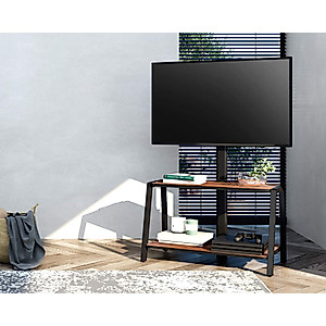 FITUEYES Wood TV Stand with Mount for 32-55 inch TVs, 2 Tier Entertainment Center with Storage for Bedroom & Corner, Tall Wooden TV Mount Stands & Metal Mount - Max Load 77lbs for Flat Screen