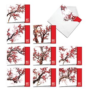The Best Card Company - 10 Lunar New Year Cards (4 x 5.12 Inch) - Assorted Notecards with Envelopes, Colorful Bulk Boxed Set - Cheers and Cherries AMQ5072CNG-B1x10
