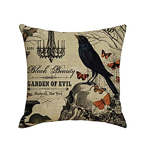 PSDWETS Happly Halloween Decorations Crow Skull and Pumpkin Pillow Covers Set of 4 Home Decor Cotton Linen Throw Pillow Covers Cushion Cover 18 X 18