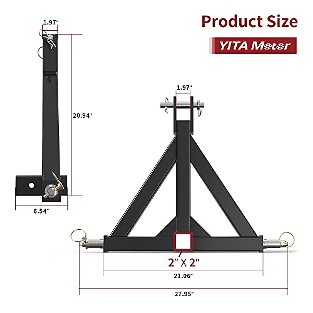 YITAMOTOR (FRSSPF-0033) 3 Point Trailer Hitch with 2" Receiver for Category 1 Tractor Drawbar Hitch Adapter for Kubota, John Deere, BX, LM25H, WLM Tractor, NorTrac, Yanmar, Kioti, Cat