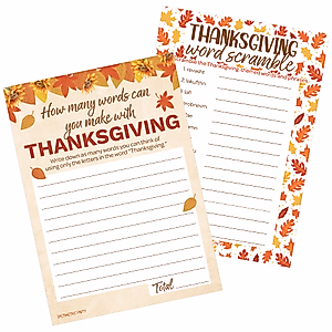 DISTINCTIVS Thanksgiving Party Games, Word Scramble and Thanksigiving Anagram Game (2 Game Bundle) - 25 Dual Sided Cards, Friendsgiving Party Games, Thanksgiving Family Games