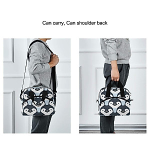 Cute Animal Penguin Pattern Lunch Bags for Women Insulated Reusable Lunch Tote Holder Lunch Cooler Bag Lunch Box with Shoulder Strap for Men Kid Girl