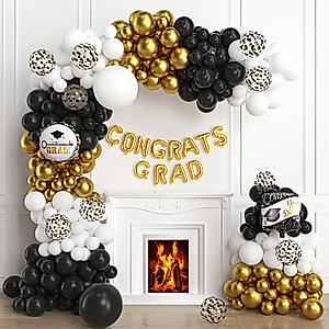 Graduation Balloon Garland Arch Kit Black White Gold Balloons for College High School Graduation Party Graduation Decorations