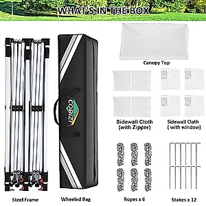 COBIZI 10x20ft Pop Up Canopy Tent with 6 Removable Sidewalls, Easy Up Commercial Canopy, Waterproof and UV50+ Gazebo with Portable Bag, Adjustable Leg Heights,Party Tents for Parties