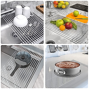 TPMXEMR Roll Up Dish Drying Rack, Over The Sink Dish Drying Rack Heat-Resistant Anti-Slip, 20.5" L x 13.1" W Heavy Duty Silicone Wrapped Steel Rods Dish Drying Rack for Kitchen Counter