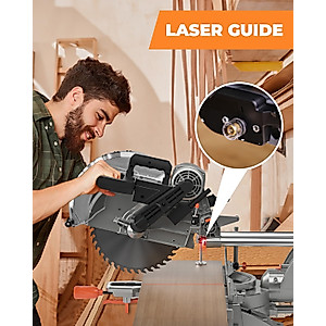 DWT Sliding Miter Saw, 12-inch Compound Miter Saw with Double Bevel Cutting(-45°/0°/+45°)/Laser Guide/9 Positive Stops/3800RPM, 15Amp Miter Saw with Extension Table, 4.2x13in Cutting Capacity-HM1247A