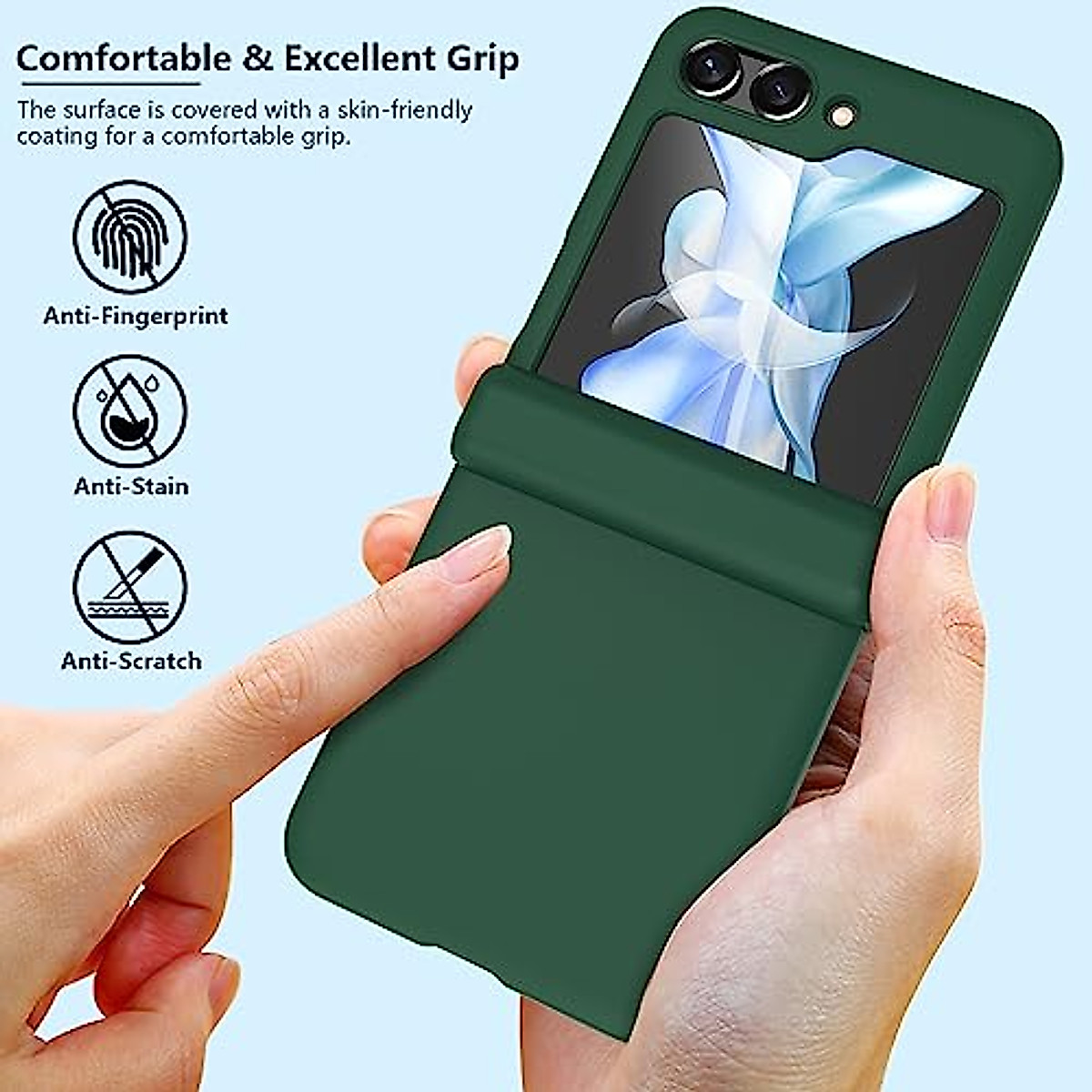 BOOLAKOS for Samsung Galaxy Z Flip 5 Case with Hinge Protection, Slim Thin Shockproof Hard Protective Phone Case Cover (Green)