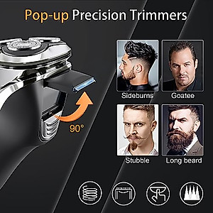 Phisco Electric Shaver Razor for Men Floating Rotary, IPX7, LED Display, Rechargeable, Dry/Wet, Pop-Up Beard Trimmer (Black)