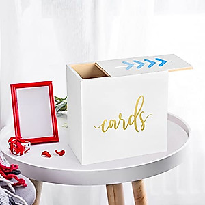 Hooqict White Wooden Wedding Card Box Large Rustic Gift Card Box with Slot for Wedding Reception Wishing Well Memory Money Box for Birthday Anniversaries Baby Shower Graduation