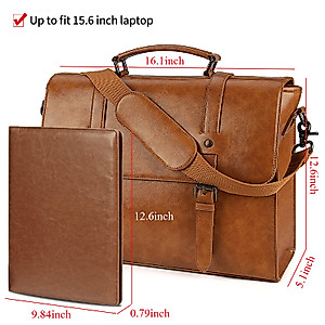 Leather Mens Messenger Bag Vintage 15.6 Inch Waterproof Leather Laptop Briefcase Large Satchel Shoulder Bag Retro Office College Computer Laptop Bag with Leather Padfolio, Brown