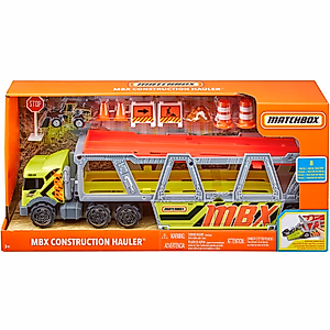 Matchbox Construction Hauler Detachable Cab Holds 16 Vehicles Plus Metal die-cast Tractor and Parts for Realistic Story Play Great Gift Ages 3 and Older