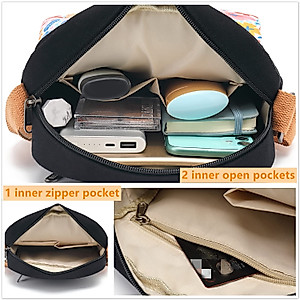 Leaper Girls Crossbody Purses 2 PCS Floral Messenger Bag Canvas Crossbody Bag and Purse Set for Women Floral Black