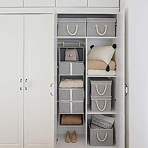StorageWorks 6-Shelf Hanging Closet Shelves, Hanging Closet Organizer with 3 Drawers, Canvas, Light Gray, 12 ¼”D x 13 ½”W x 47 ¾”H