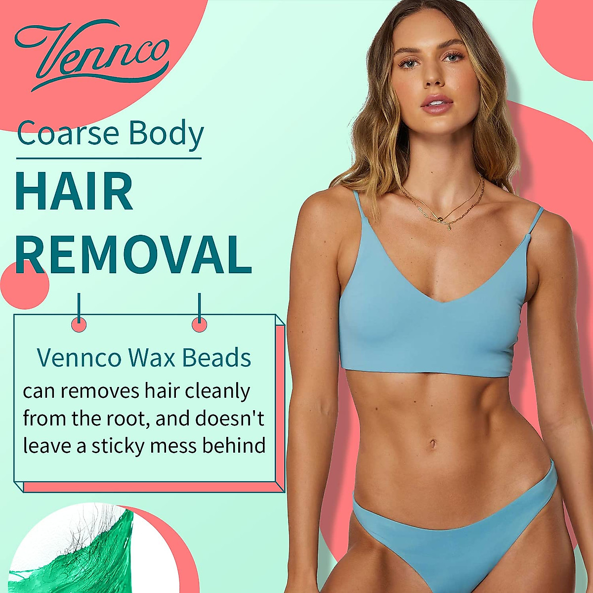 Vennco Waxing Kit, Wax Warmer Kit for Coarse Hair Removal, Hard Wax Kit with 14oz Wax Beads for Bikini Brazilian Legs Armpit Face Full Body for Women Man