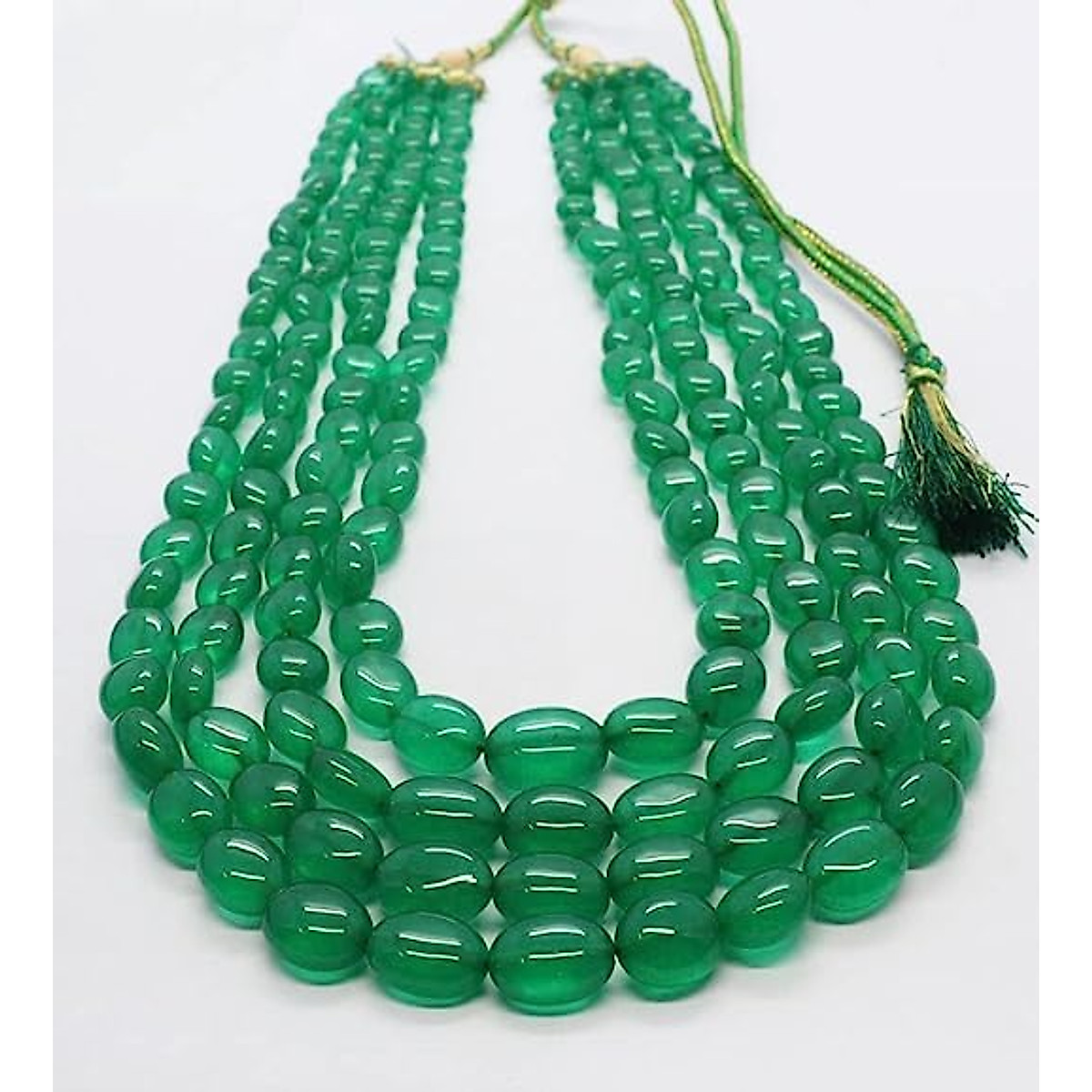 Z.A Gems Natural Green Jade Oval Shape Beads 4 Strands - 8X10 mm Round Beads - Natural Gemstone Beads for Jewelry Making Strand 24 Inch.