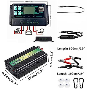 TYJJKDQW 25 Watt 12 Volt Monocrystalline Solar Panel Module Off Grid Charging RV Boat (20AController+1000W 12Vto220V Inverter Kit)