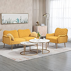 Hdxdkog Modern Sectional Sofa with Ottoman,Modular Sofa with Right Side Chaise Lounge and Footstool,Soft Fabric Leisure Sofa Couch with Wooden Frame,for Living Room,Office (Mustard, Loveseat)