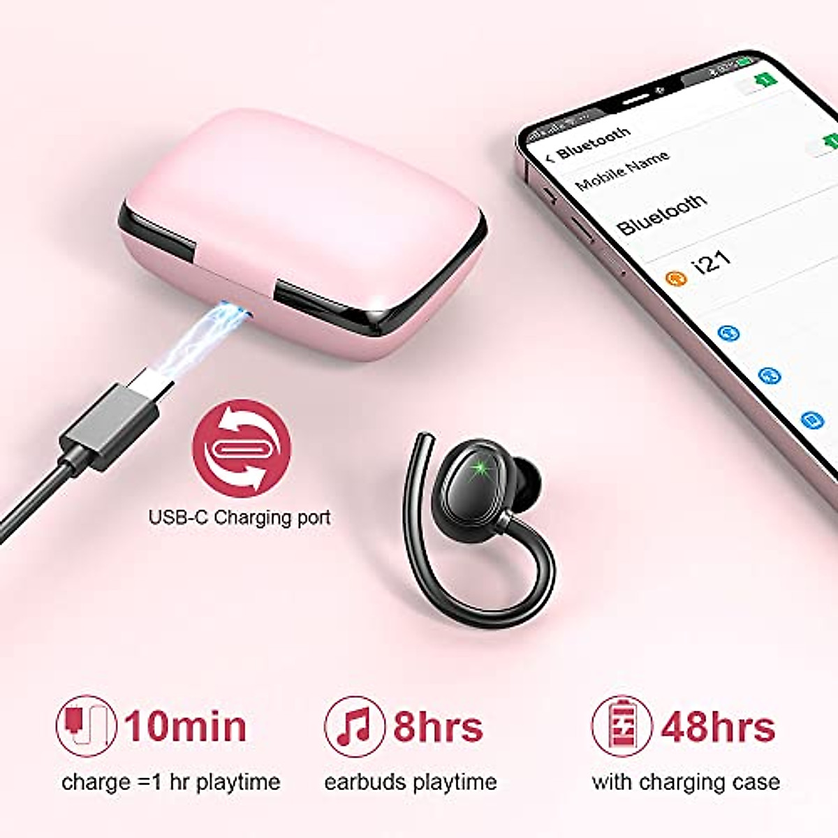 Bluetooth 5.3 Headphones Wireless Earbuds with Mic IP7 Waterproof Sport Earphones Over Ear Buds Stereo Deep Bass with Earhooks, Noise Cancelling Earbud for Workout/Running iOS Android TV Phone Laptop