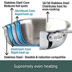 All-Clad D5 5-Ply Stainless Steel Sauce Pan with Lid 3 Quart Induction Oven Broil Safe 600F Pots and Pans, Cookware