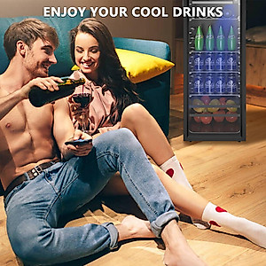 Kazigak FLB-120 Refrigerator, 4.23 Cu.Ft Beverage, Drink Fridge with Glass Door, Black