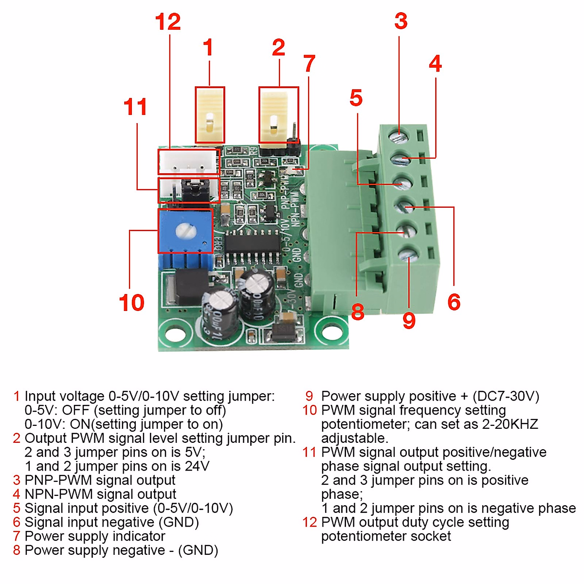 0-5V/0-10V Converter Module Analog Input Voltage to PWM 2KHZ-20KHZ