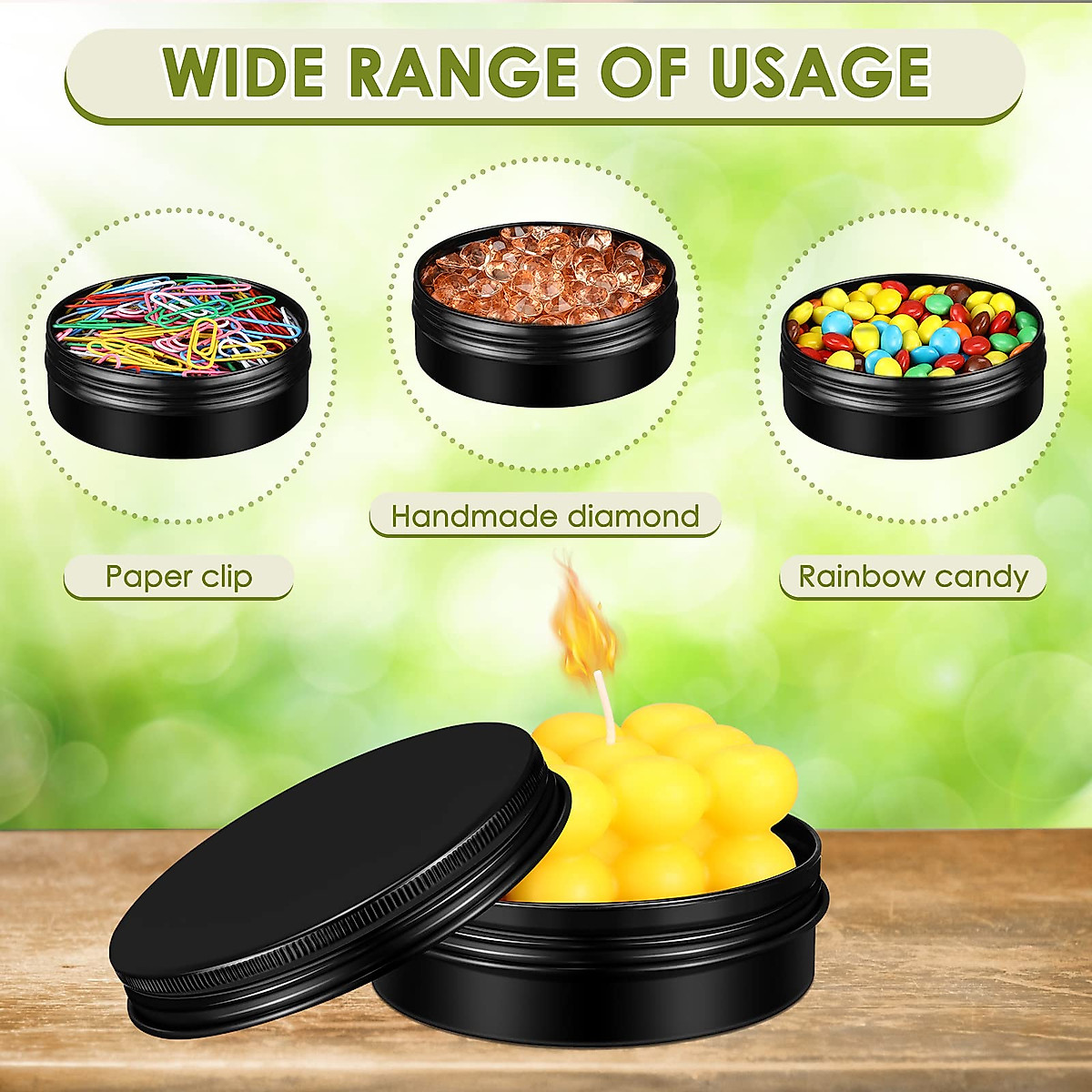 100 Pack Metal Tins 4 oz Aluminum Containers Screw Top Round Tin Cans with Lids for Cosmetic Lip Balm DIY Salves Candles Wax (Black)