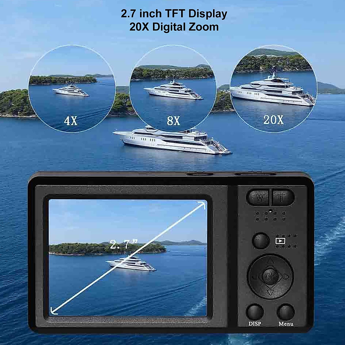 Camera, 2.7 Inch Digital Camera 56MP 4K 20X Continuous Shooting High Definition Flash for Kids Travel (Black)