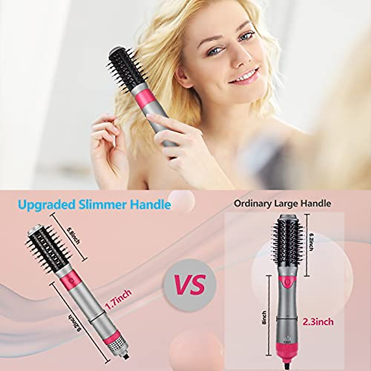 Hair Dryer Brush, Upgraded Detachable Hot Air Brush Set, with 4 Brush Heads Hair Dryer and Volumizer, Negative Ion Hair Dryer Brush for Reducing Frizz and Static